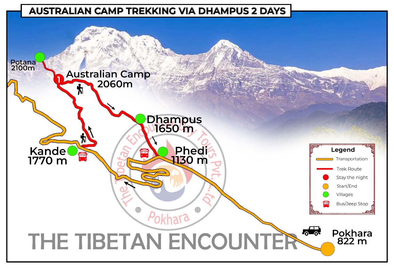 australian-camp-dhampus-2-days-trekking-route-map
